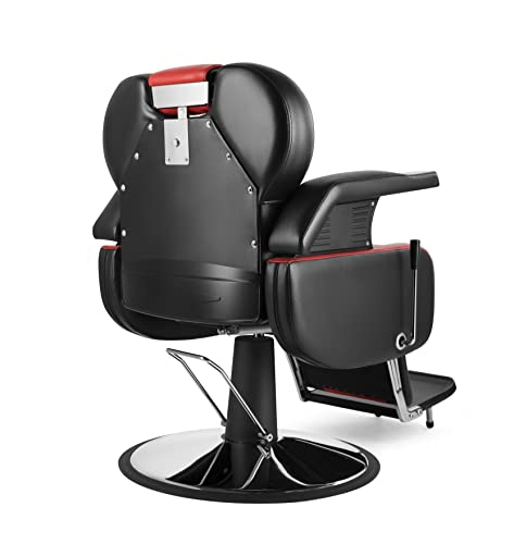 Salonsunny Black & Red Styling Salon Spa Reclining Chair All Purpose Barbering Chair Professional Vintage Heavy Duty Equipment