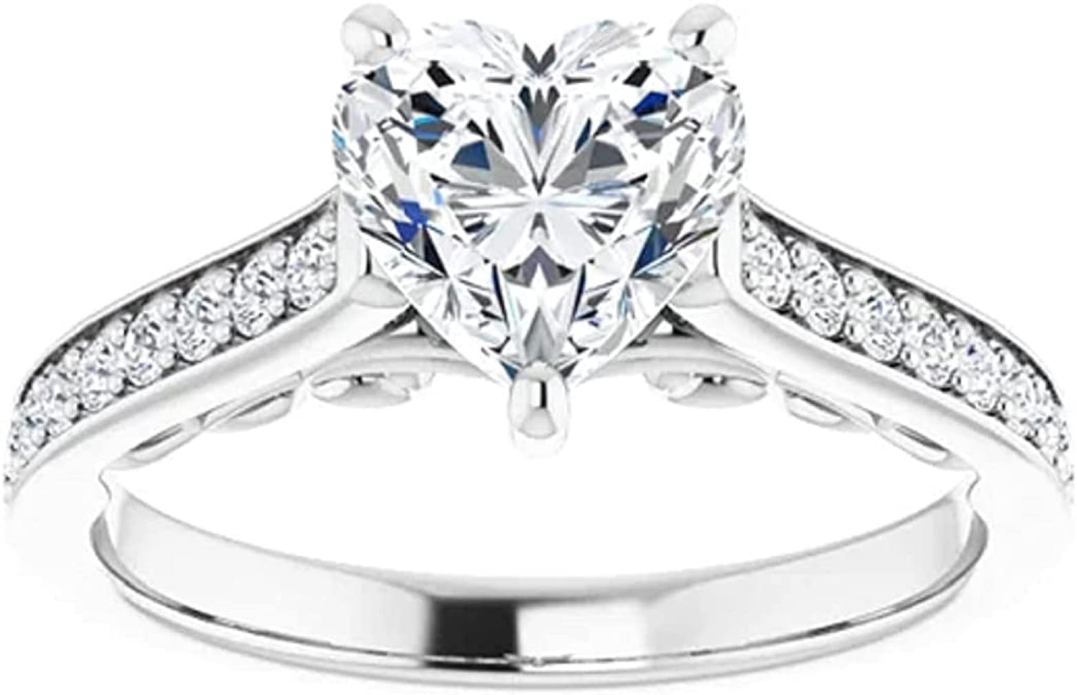 Moissanite World Art Deco Engagement Ring, Heart Cut 2.00CT, VVS1 Clarity, Colorless Moissanite Ring, 925 Sterling Silver, Valentine's Gift, Wedding Ring, Perfact for Gift (7.5)