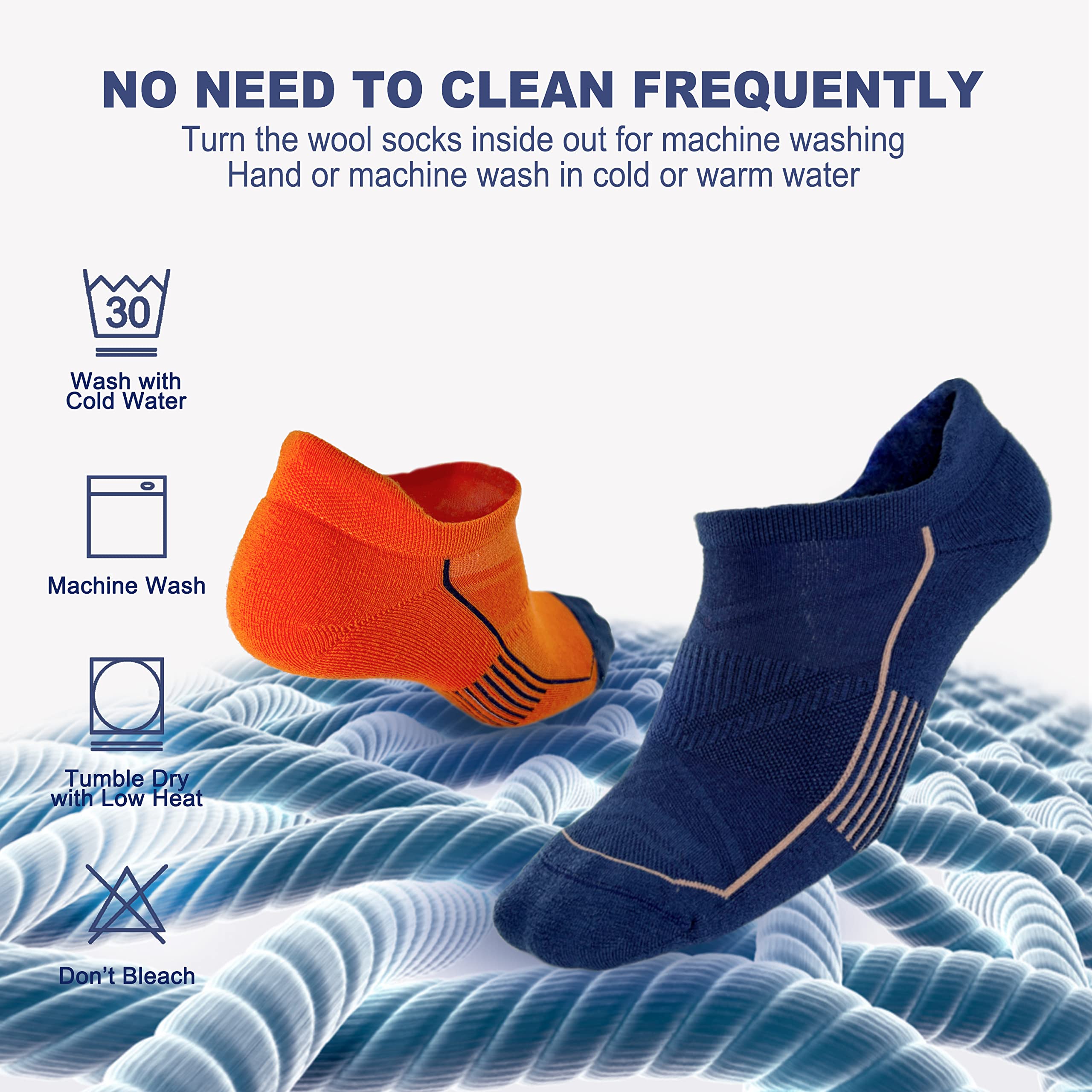 Merino Wool Ankle Running Socks Cushioned Low Cut Tab Athletic Socks for Men and Women Gifts 3 Pairs(Navy Blue,L)