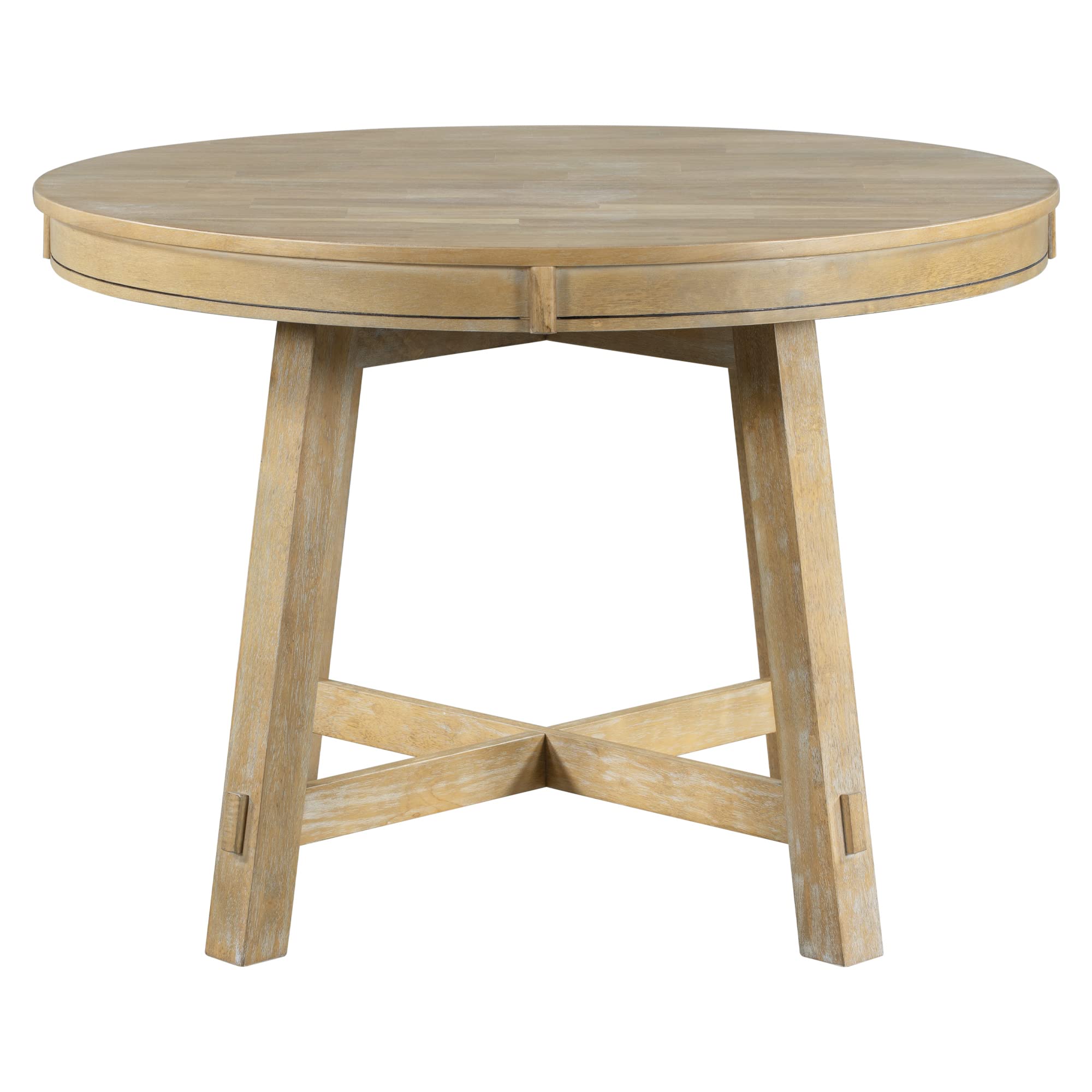 KELRIA 5-Piece Farmhouse Set Round Extendable Table and 4 Upholstered Chairs, for Dining, Living Room, and Kitchen, Natural Wood Wash