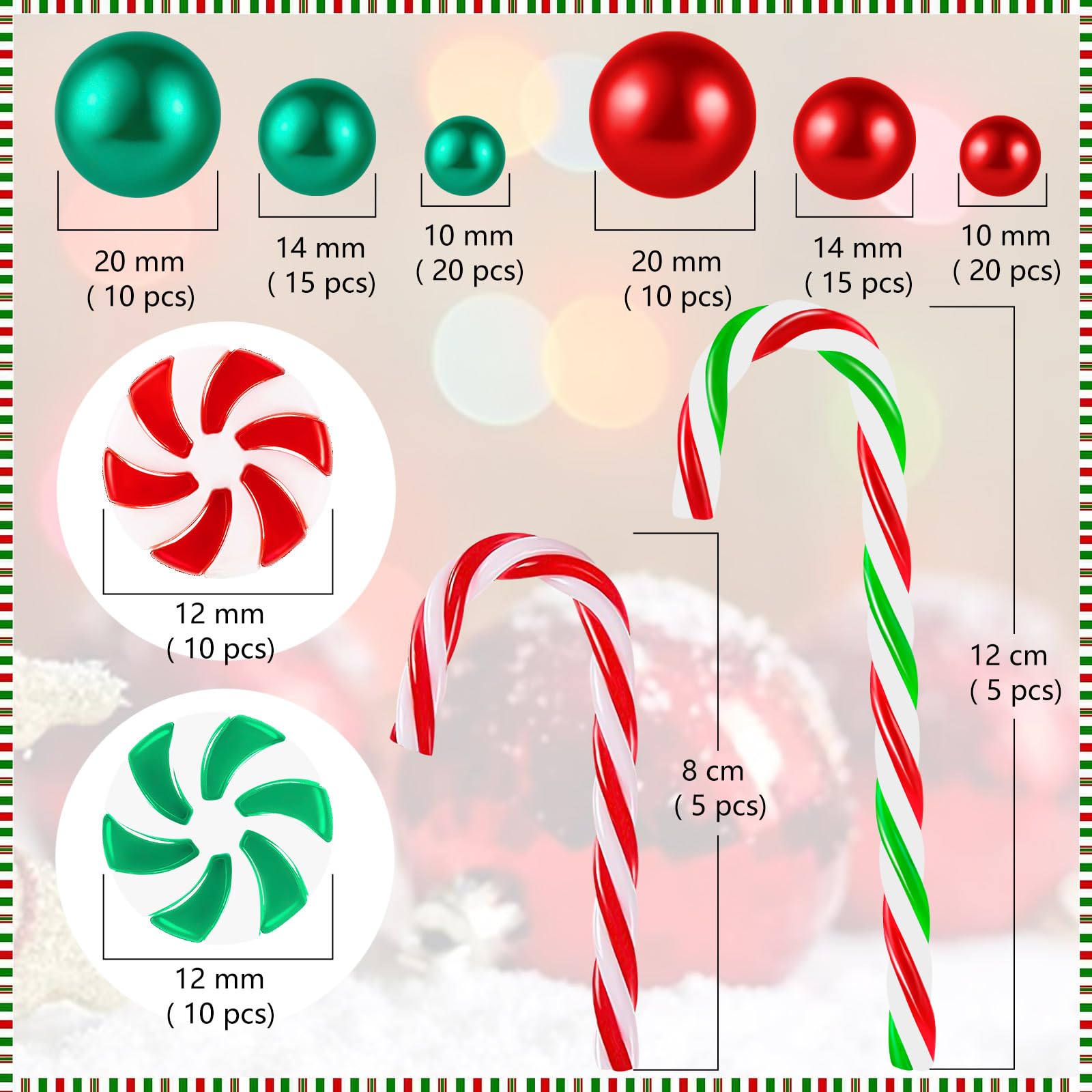 HTZNHXT 120 Pcs Christmas Vase Filler, Green Red Candy Cane Pearl Beads, Faux Pearls for Vase Home Table Party Decor