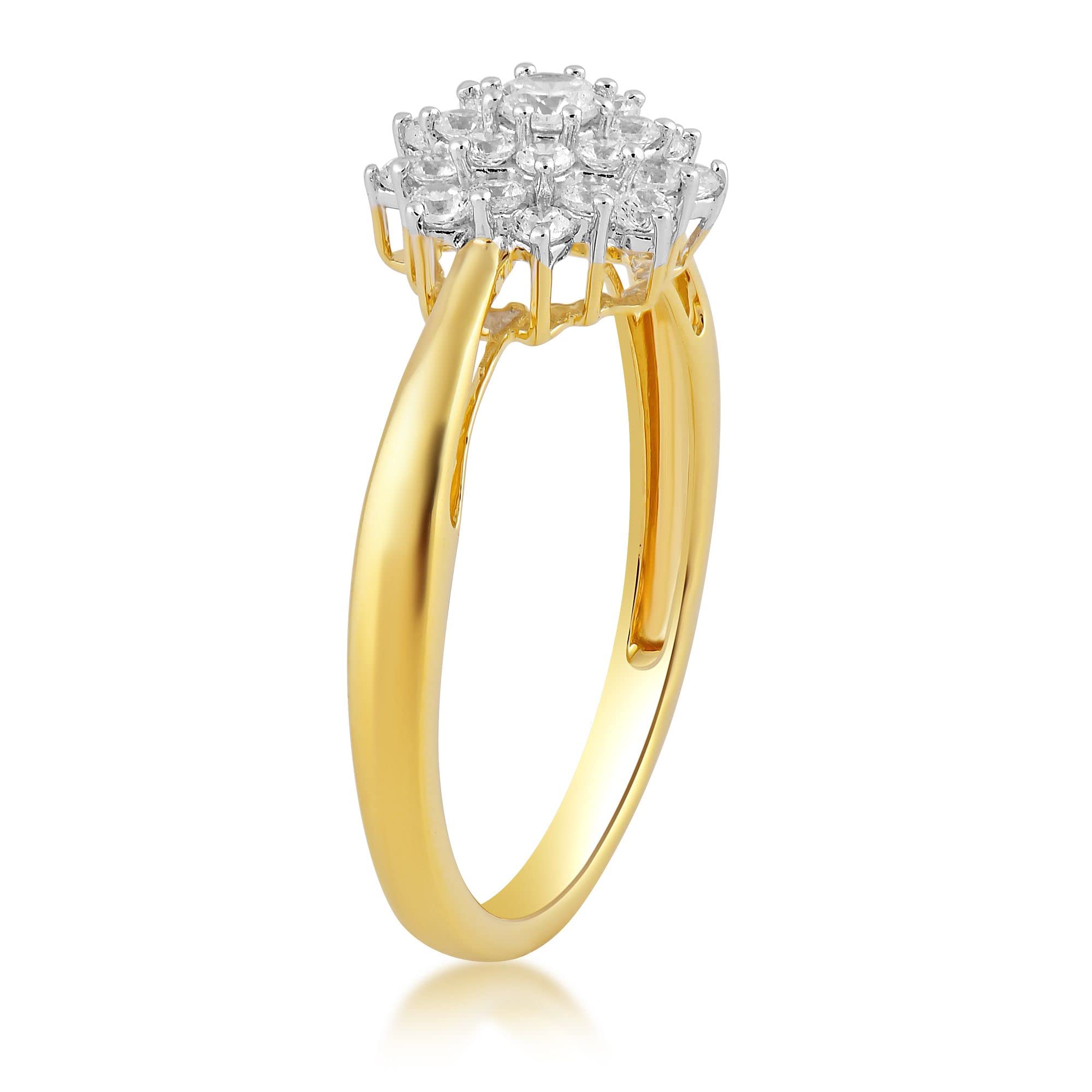 Jewelili 10K Yellow Gold 1/2 Cttw Natural White Round Diamonds Cluster Ring, Size 7