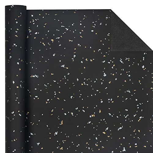 WRAPAHOLIC Wrapping Paper Roll - Mini Roll - 17 Inch X 16.5 Feet - Black Gold Foil Design with Silky Touch Perfect for Birthday, Holiday, Wedding, Baby Shower