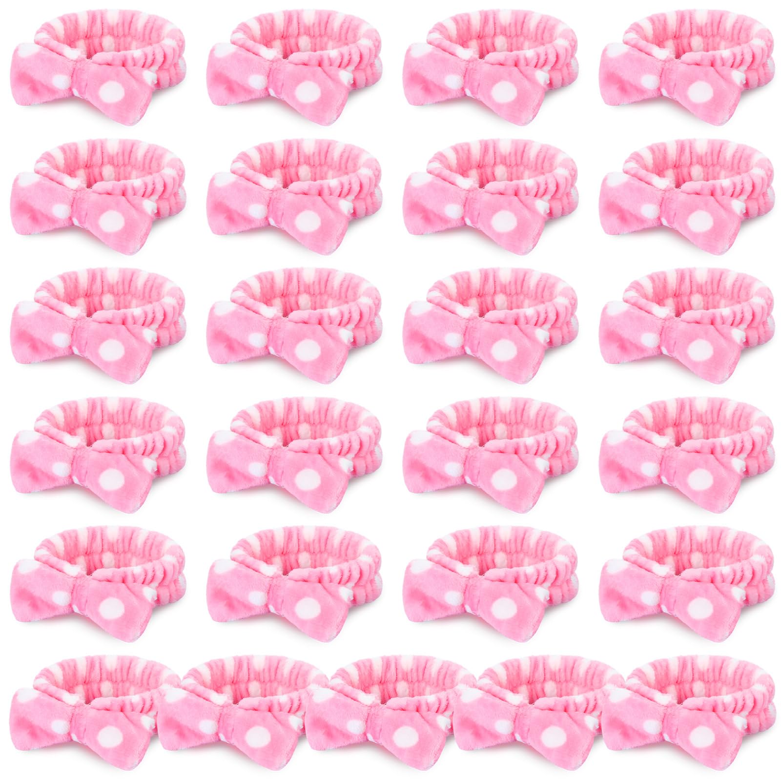Riceshoot 25 Pcs Pink Spa Headband Bulk Bow Hair Band for Washing Face Soft Coral Fleece Skincare Headbands Elastic Bowknot Hair Band Hairlace Shower Head Wraps Gifts for Women