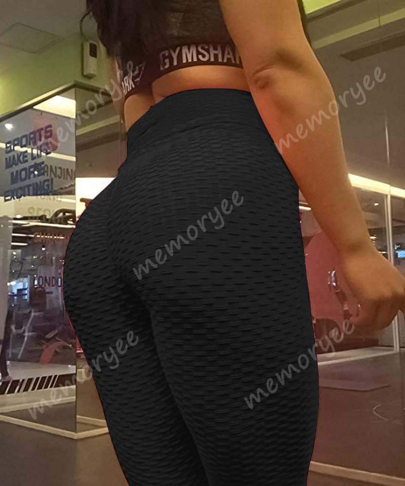 Memoryee Women's Honeycomb Leggings Running Butt Lift High Waist Yoga Pants/Black/L。