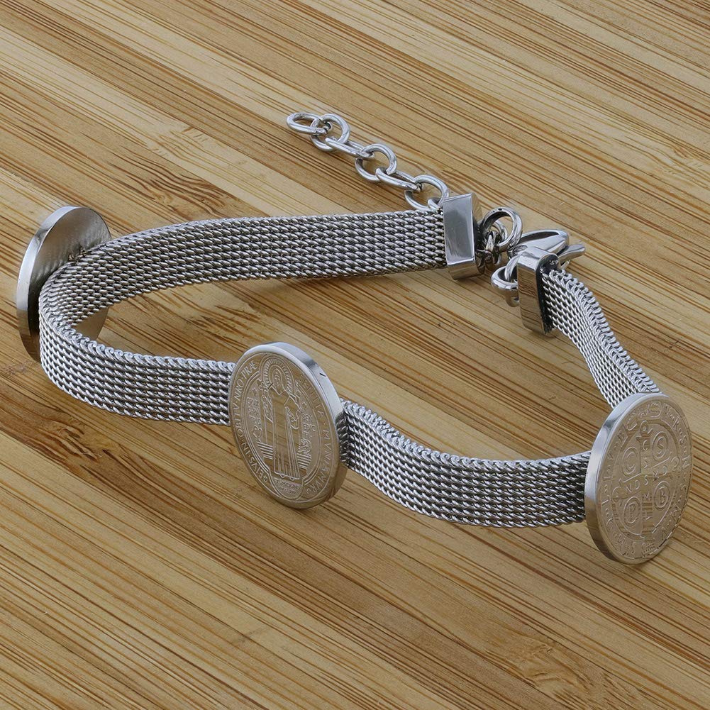 In Season Jewelry Stainless Steel Saint Benedict Protection Catholic Mesh Bracelet for Woman 7"