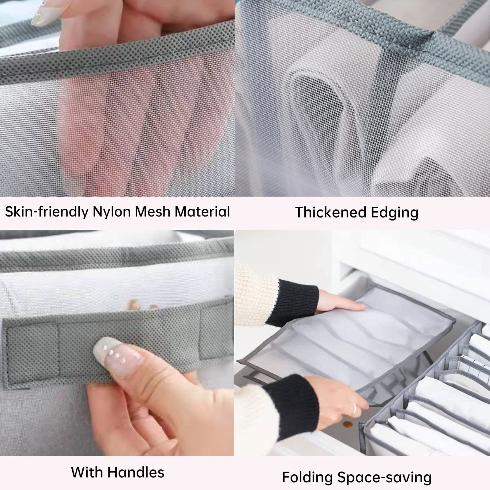 Wardrobe Clothes Organizer, 9 Grids Upgraded Washable Closet Organizers and Storage, Jeans Leggings Compartment Storage Box, Foldable Drawer Mesh Separation Box for Jeans, Shirt, Legging, Grey (4Pcs)