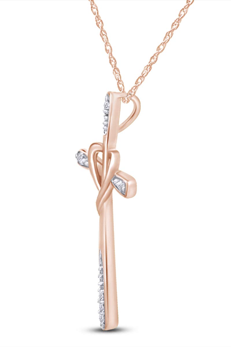 Jewel Zone US White Natural Diamond Cross Heart Pendant in 10K Rose Gold (1/20 cttw)