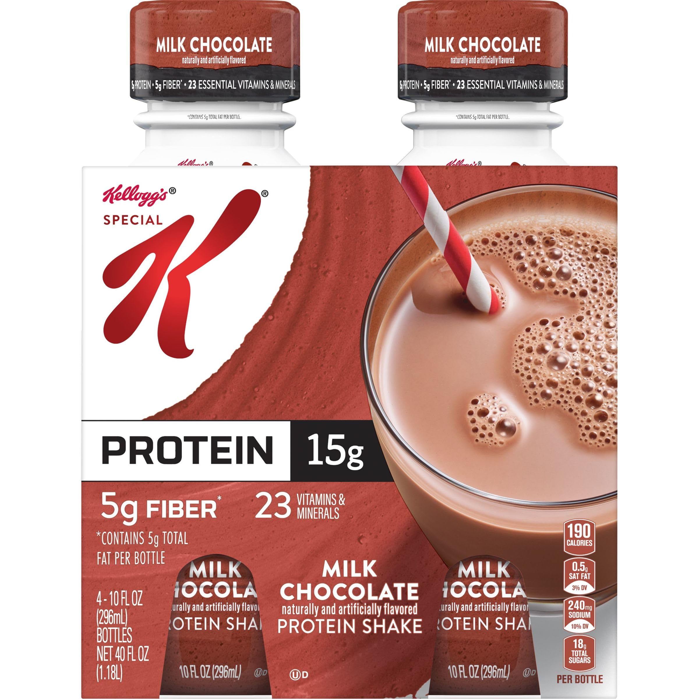Kellogg's Special K Protein Shakes, Meal Replacement, High Protein, Gluten-Free Snacks, Rich Chocolate, 40oz Pack (4 Bottles)