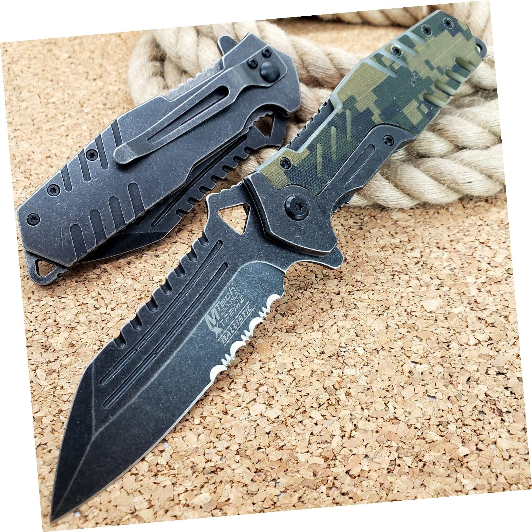 Mtech Stainless Steel Open Folding Pocket Knife Stoash Blade Camo Army Green Camp Outdoor Survival Hunting Knife by Survival Steel