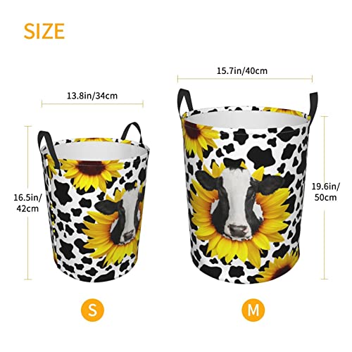 Sunflower Cow Print Waterproof Laundry Hamper for Bedroom Bathroom Foldable Clothes Sundries Organizer Bag Dirty Clothes Laundry Basket Storage Basket Gift Men Women Medium