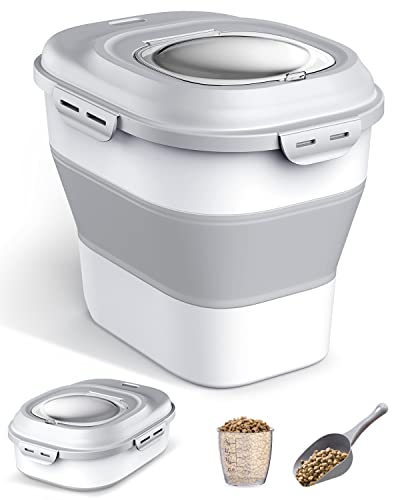 Somkaco Collapsible Food Storage Container with Transparent Lid, Scoop and Wheels, Large food storage for Dog, Cat and Other Pet