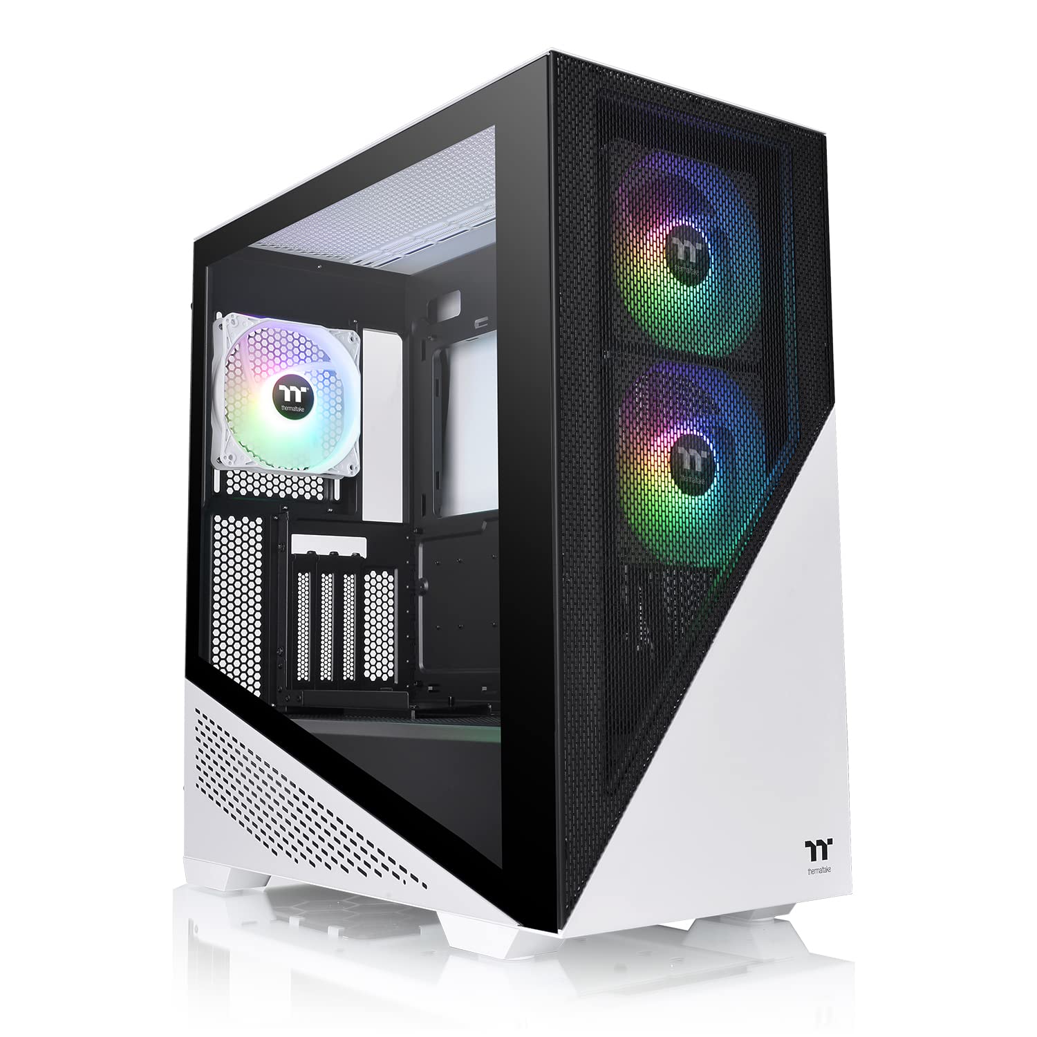 Thermaltake Divider 370 TG ARGB Motherboard Sync E-ATX Mid Tower Computer Case with 3x120mm ARGB Fan Pre-Installed, Tempered Glass Side Panel, Ventilated Front Mesh Panel, CA-1S4-00M6WN-00, White