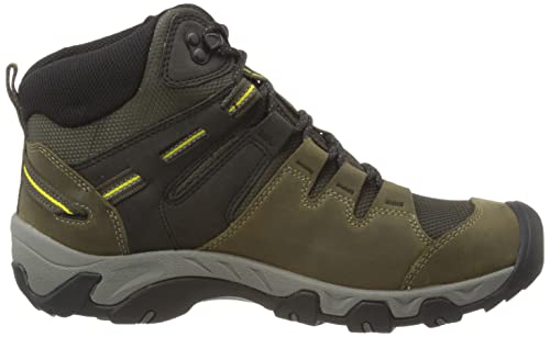 KEEN Men's Steens Mid Height Leather Waterproof Hiking Boots, Black Olive Yellow, 10