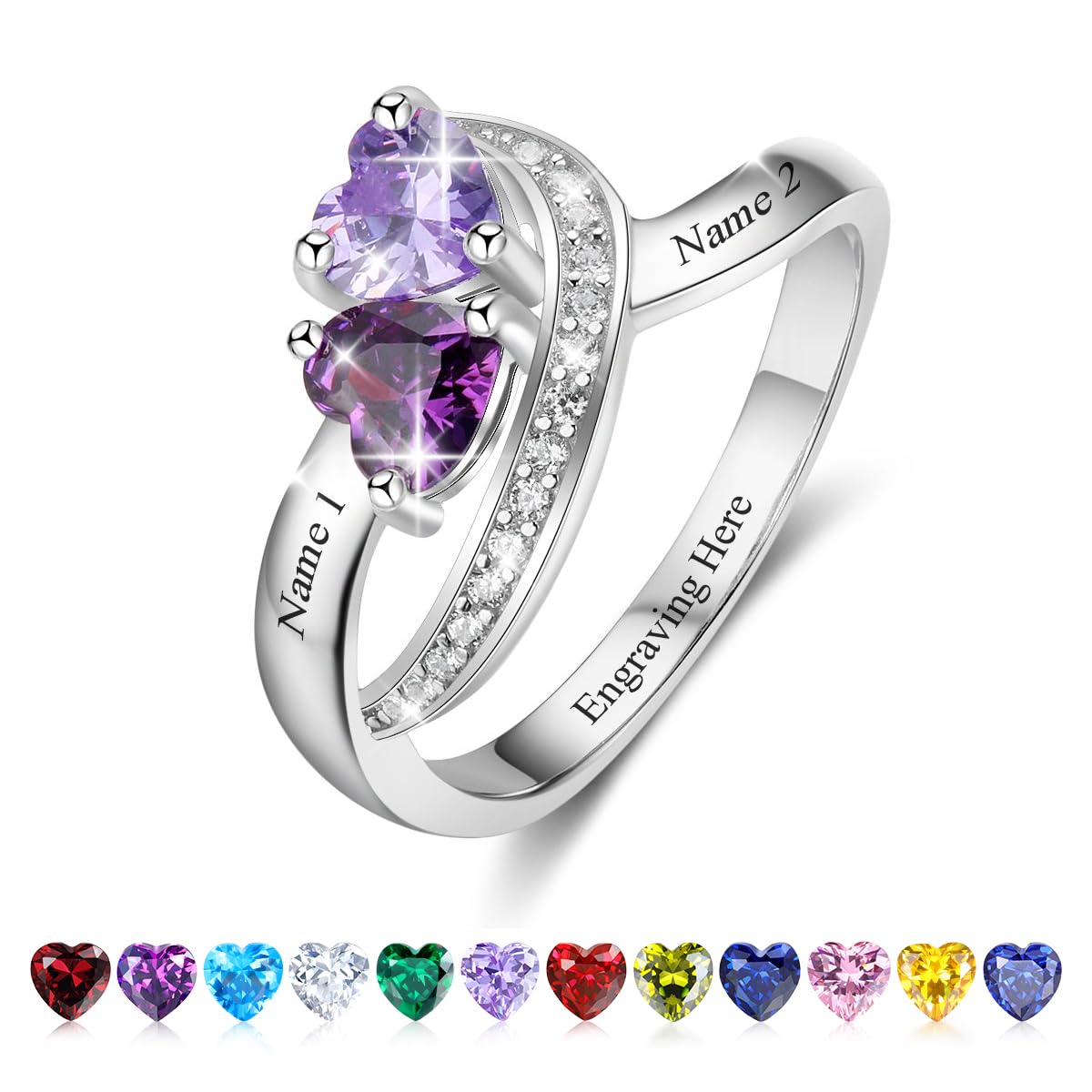 Lam Hub Fong Personalized Mothers Day Gifts Birthstone Rings for Women Mother Daughter Promise Rings for Her Custom Engagement Name Rings for Her Girlfriend Wife (2 Birthstones-3, 10)