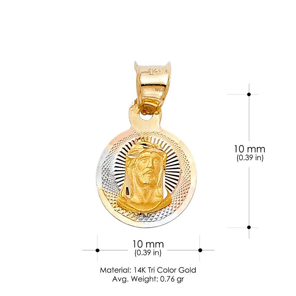 Ioka - 14K Tri Color Gold Religious Jesus Stamp Charm Tiny Pendant For Necklace or Chain