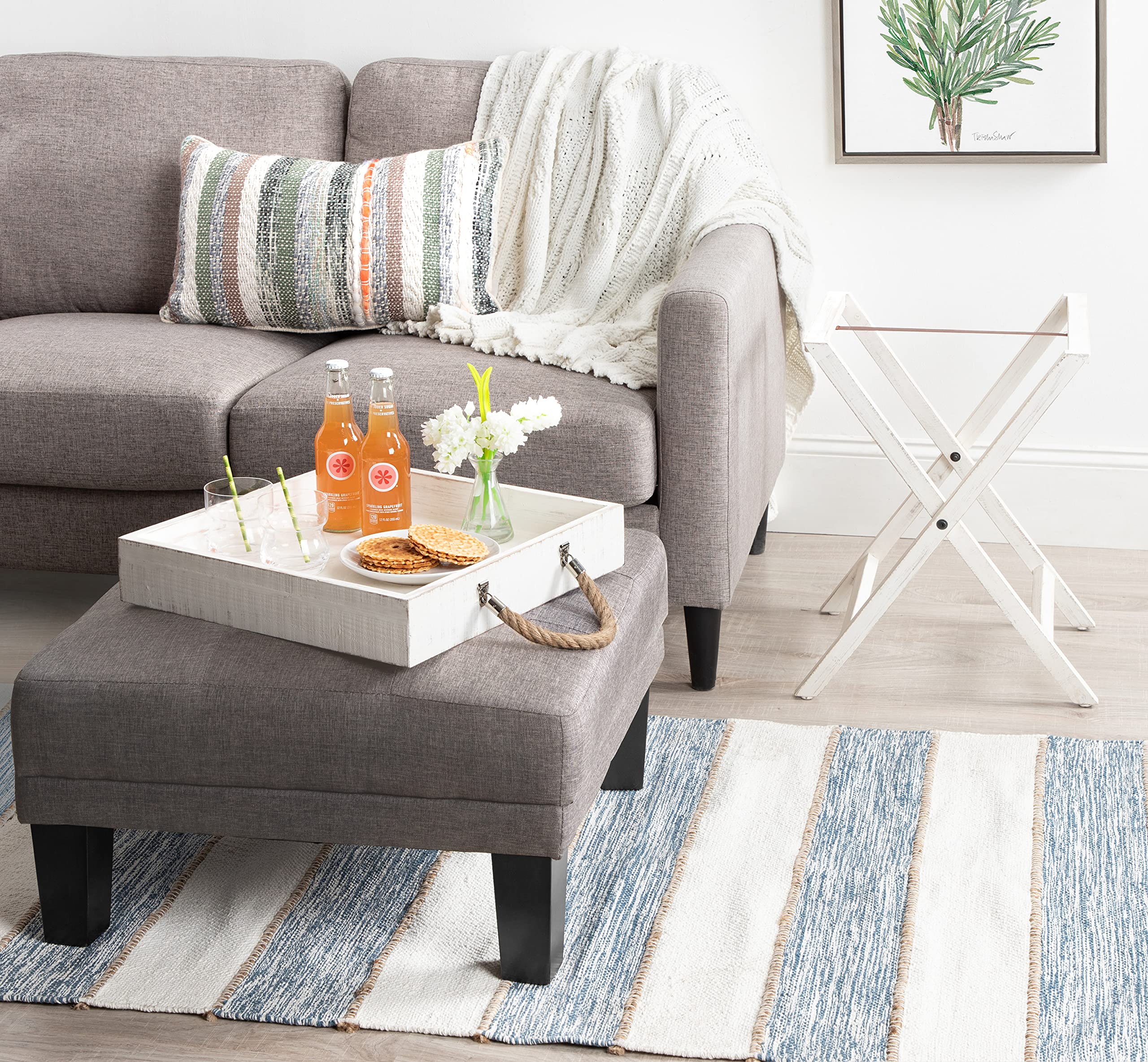 Kate and Laurel Bayville Vintage Tray Table, 17" x 17" x 24", White, Rustic Coastal Tray for Display and Storage