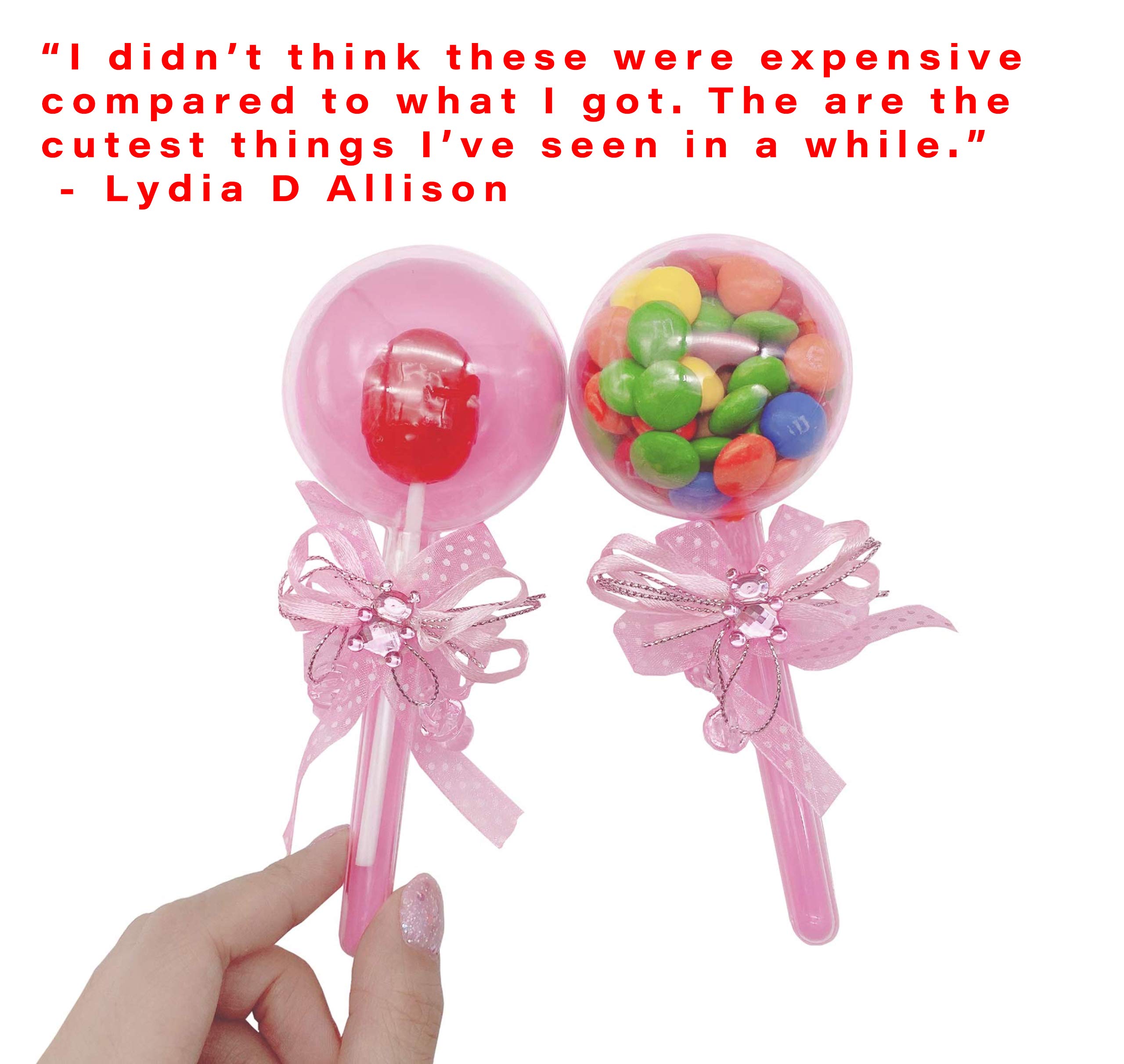 JC HUMMINGBIRD 24 Pieces Fillable Baby Rattle Party Favors, Pink with Decorative Bear & Ribbon