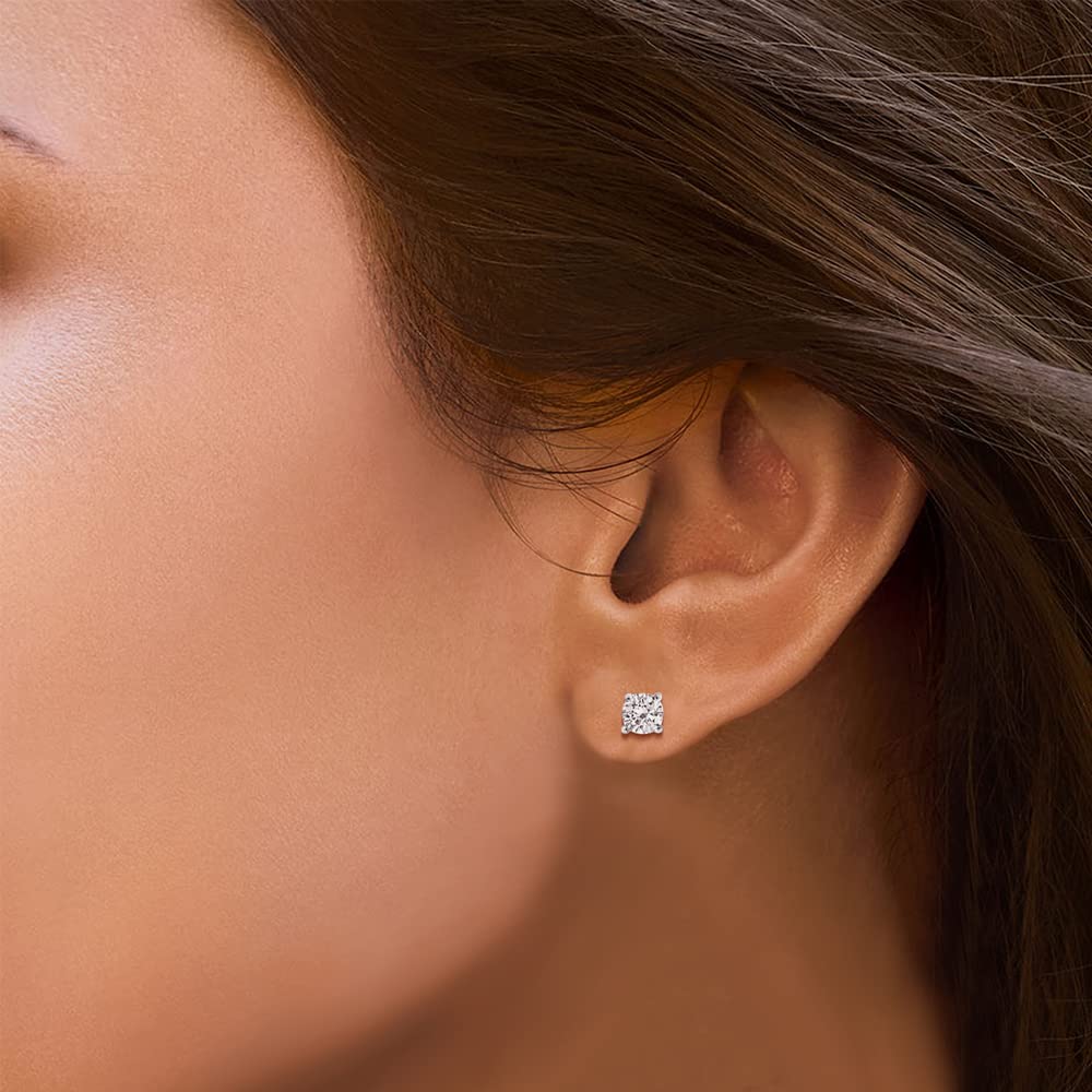 Jewelili Stud Earrings in 10K White Gold with Round Diamonds 1/5 CTTW