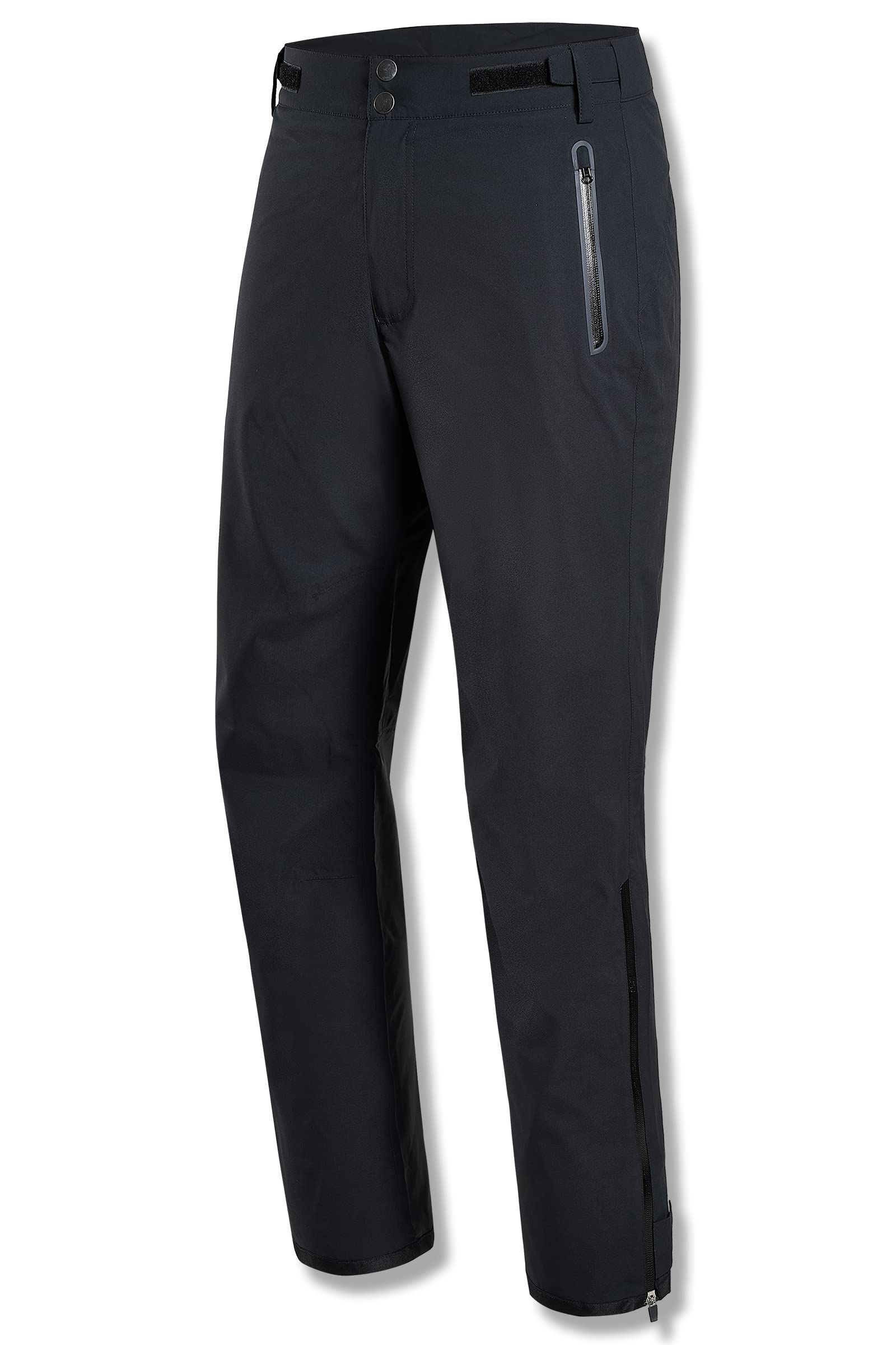 Men's Golf Pants Waterproof Comfort-Fit Rain Pants Lightweight Breathable Hiking Pants with Pockets (Black, L)