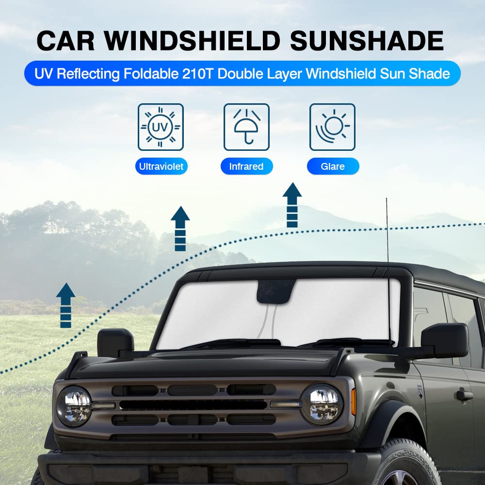 KUST Custom Fit Windshield Sun Shade for 2021-2024 2025 Ford Bronco Sport Accessories Window Sunshade Sun Visor Protector Foldable Blocks UV Rays Keep Your Car Cooler