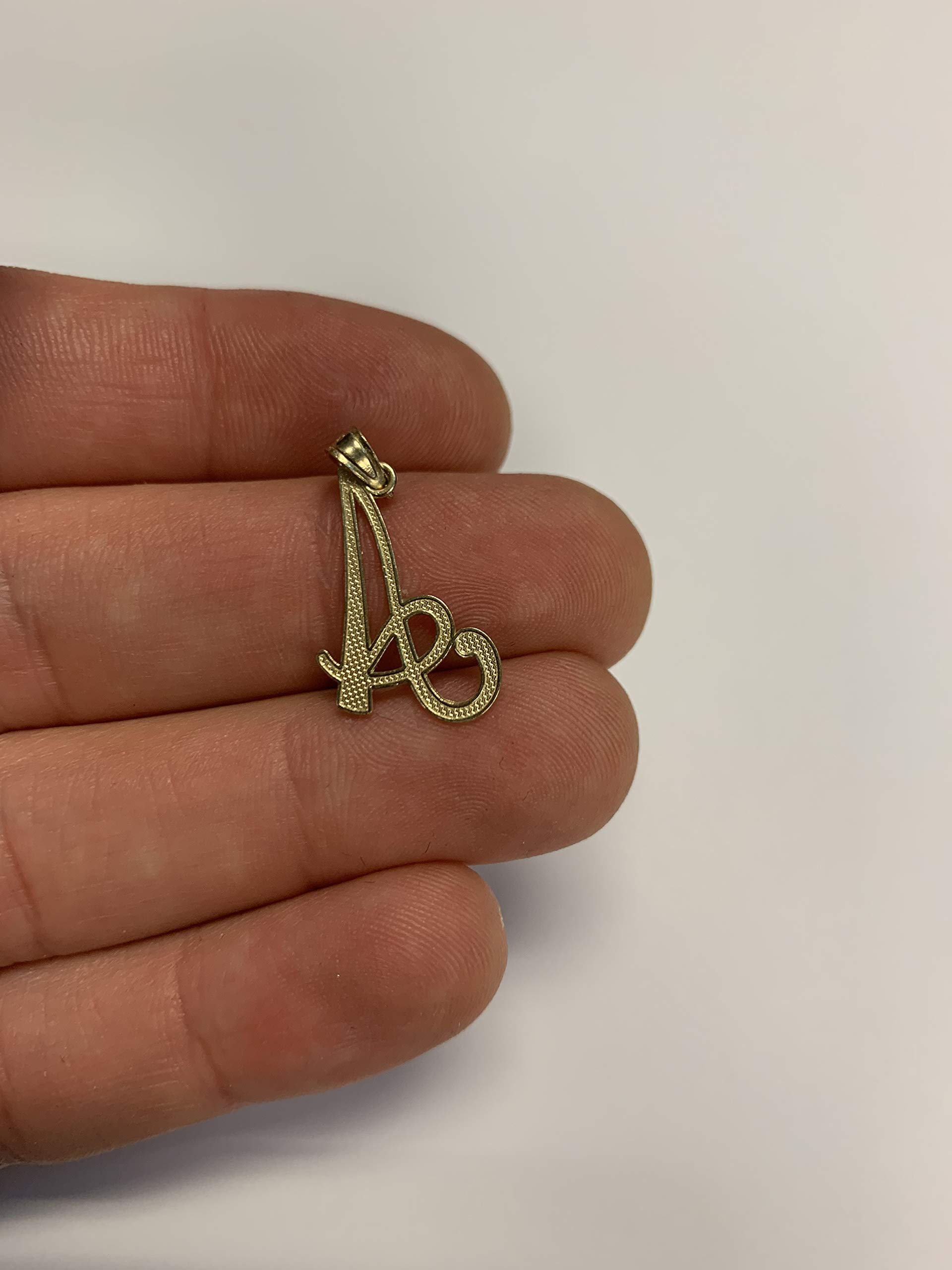 Ice on Fire Jewelry 14k Solid Real Gold Cursive Initial Pendant, English Alpahbet A-Z Letter Charm with Diamond Cut (K)