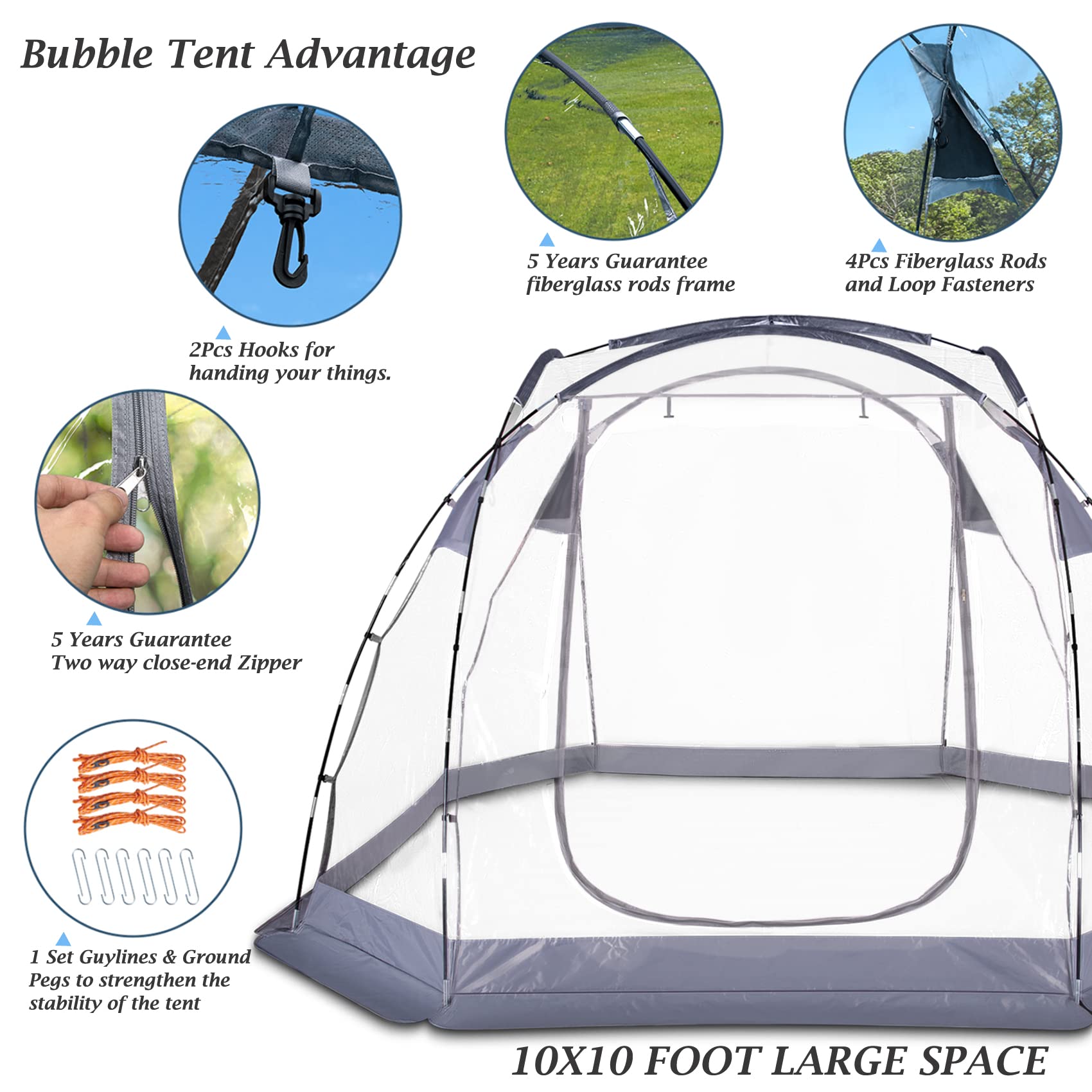 Outdoor Bubble Tent 10x10Ft Clear Tents Bubble for Backyard,5-6Person Large Whetherproof Screen House Winter Tents for Camping,Picnic