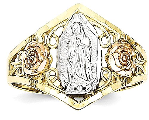IceCarats 10K Two Tone Gold Our Lady of Guadalupe Ring Size 6