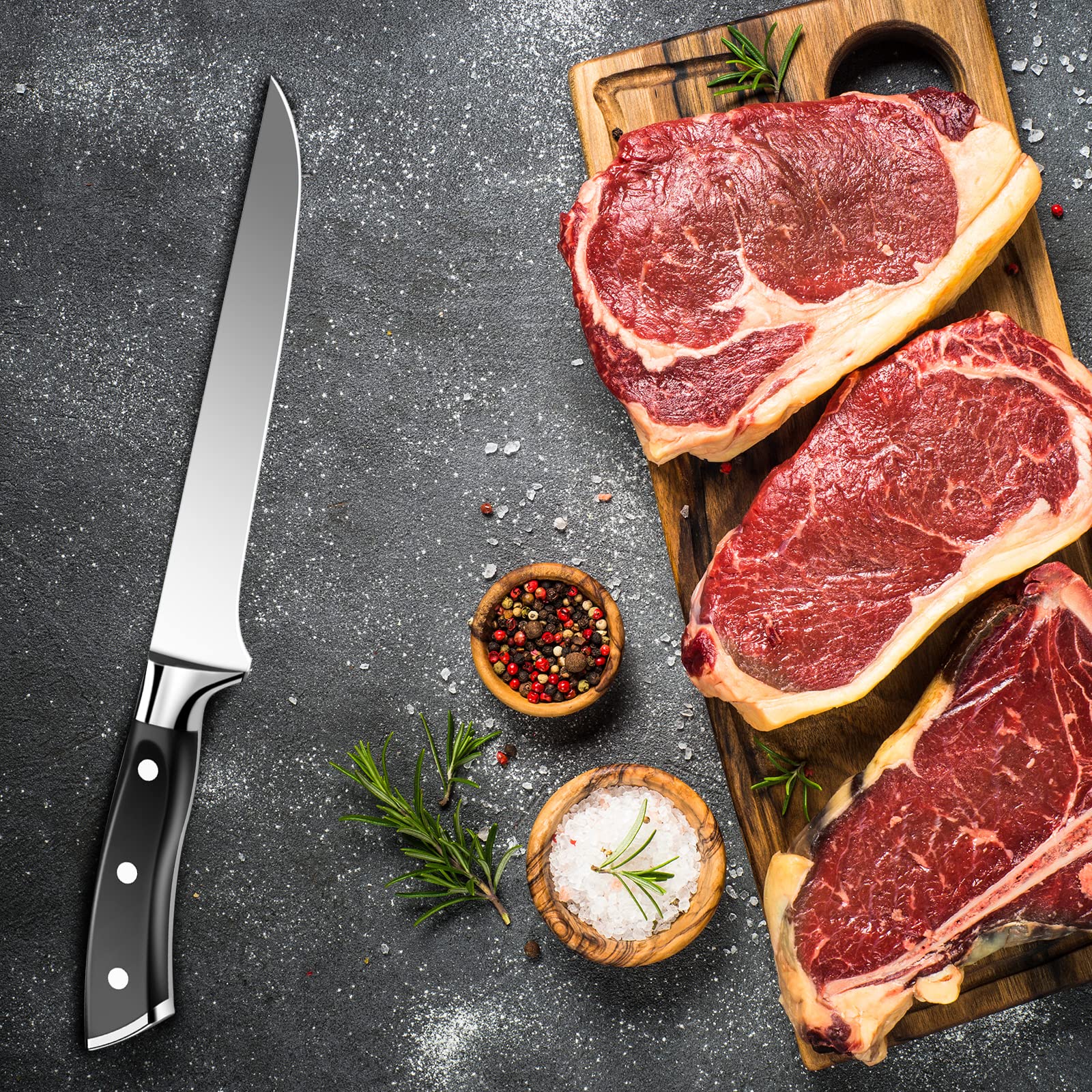 OAKSWARE Boning Knife 5.5-Inch, German Stainless Steel, Full-Tang, Fillet Knife, Kitchen Knife, Multipurpose Meat Knife for Boning, Filleting and Trimming, With Ergonomic ABS-Handle