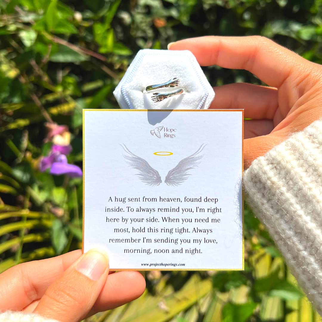 Project Hope Rings – The Hug From Heaven Ring – Handcrafted 925 Sterling Silver Hand Hug – Tarnish-Free & Hypoallergenic – Adjustable Wrap Around Ring – Thoughtful Memorial Gift Idea for Girls & Women (Sterling Silver, Adjustable)