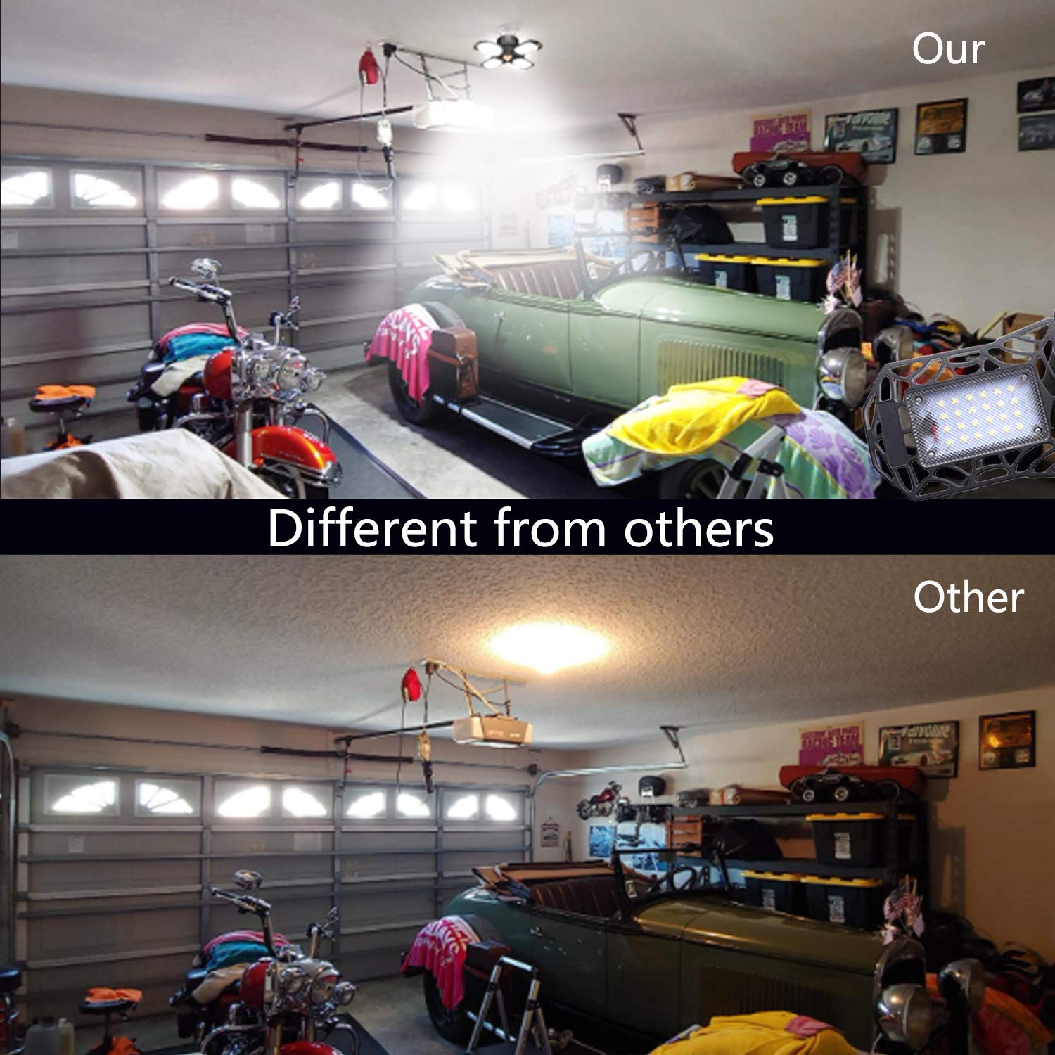 LED Garage Lights 120W - 12000LM 6000K Garage Ceiling Lights LED Four-Leaf Deformable LED Garage Lighting Fixture, LED Shop Light with Adjustable Multi-Position Panels, for Garage, Workshop