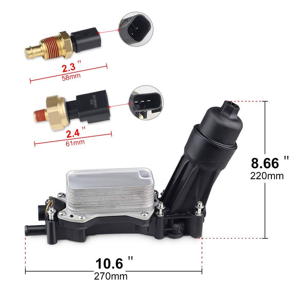 JDMON Compatible with Engine Oil Cooler Filter Adapter Housing Assembly Dodge Ram Jeep 3.6L V6 Chrysler 2014-2018 Oil Filter Housing & Cooler Assembly Replaces 68105583AF 68105583AE 68105583AA