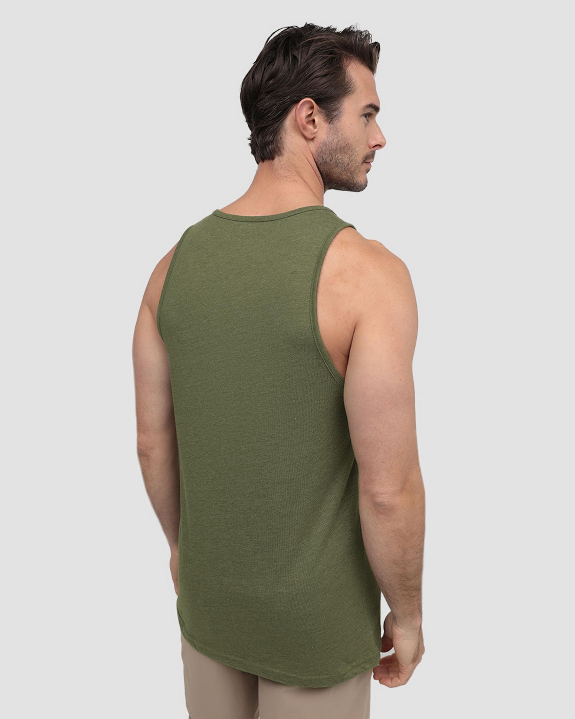 INTO THE AM Men's Essential Tank Tops - Soft Fitted Everyday Premium Sleeveless Muscle Shirt Bro Tanks for Guys (Olive Green, Large)