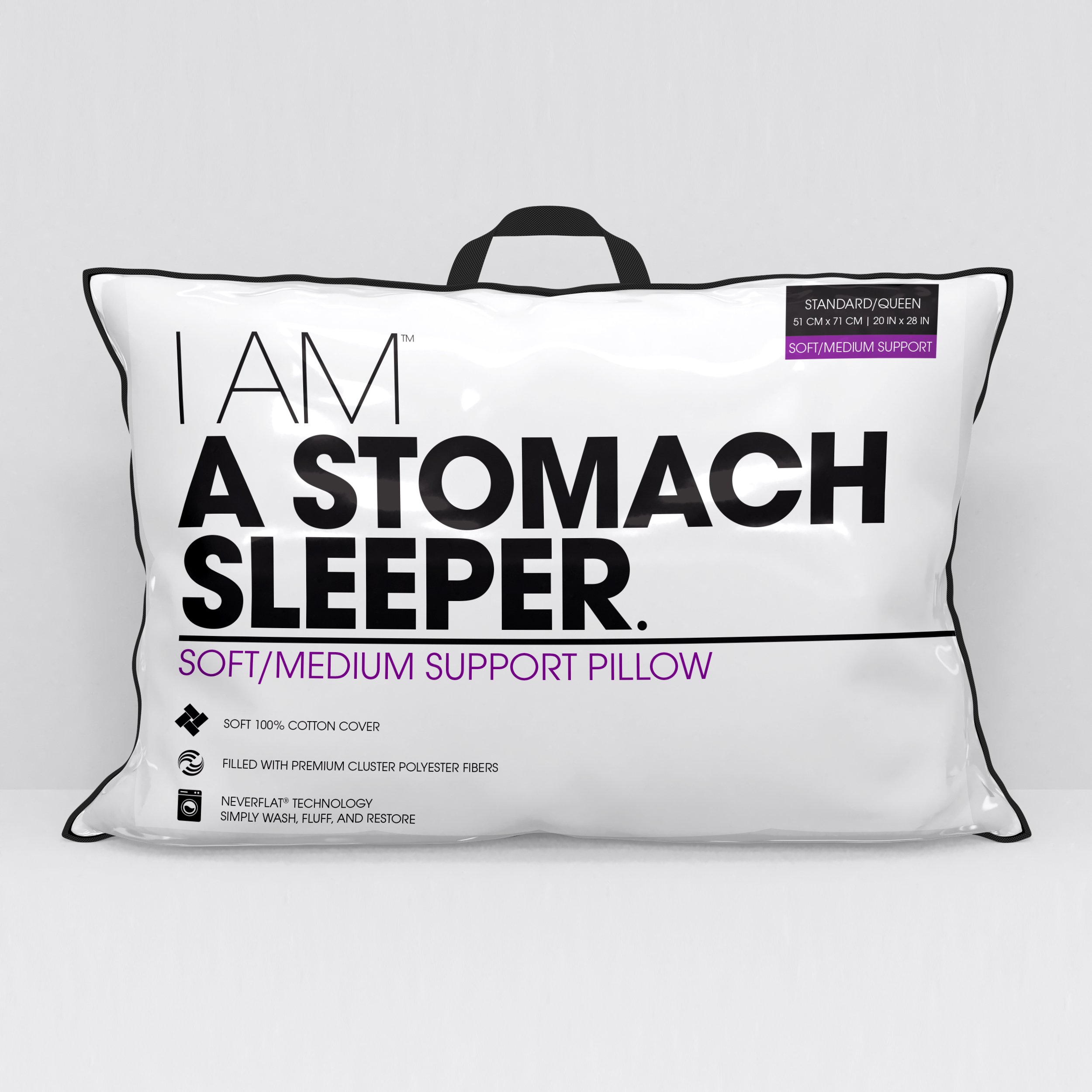 I AM A Stomach Sleeper, Set of 2 Pillow, Jumbo, White 2 Piece