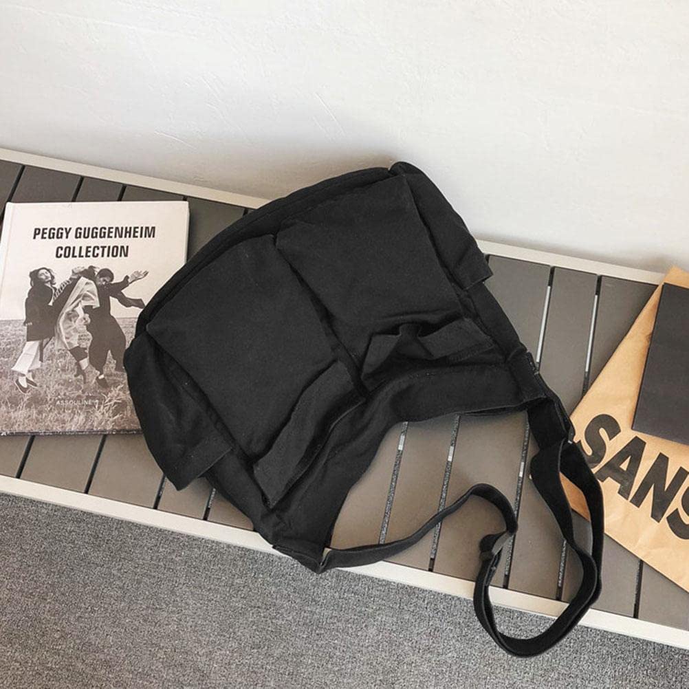 Messenger Bag Unisex Canvas Shoulder Bag Large Capacity Crossbody Bag with Multiple Pockets Vintage Hobo Shoulder Tote Bag (black)