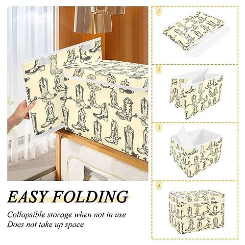Krafig Foldable Storage Box Large Cube Organizer Bins Cowboy Boots Containers Baskets with Lids Handles for Closet Organization, Shelves, Clothes, Toys