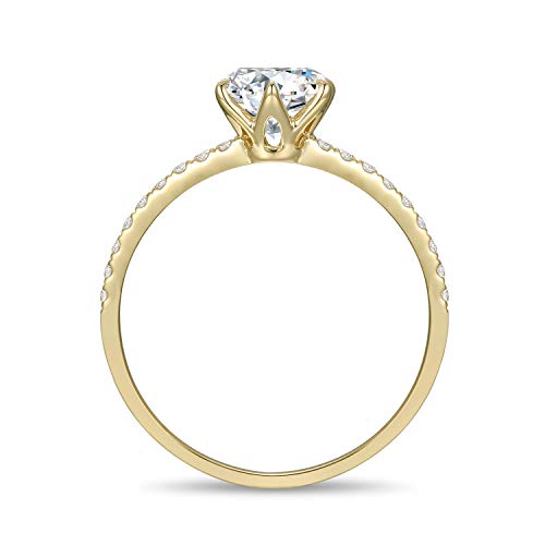 Lamrowfay 14k Yellow OR White Solid Gold 1.0 CT Classic 6-Prong Engagement Wedding Ring (Yellow-Gold, 5.5)