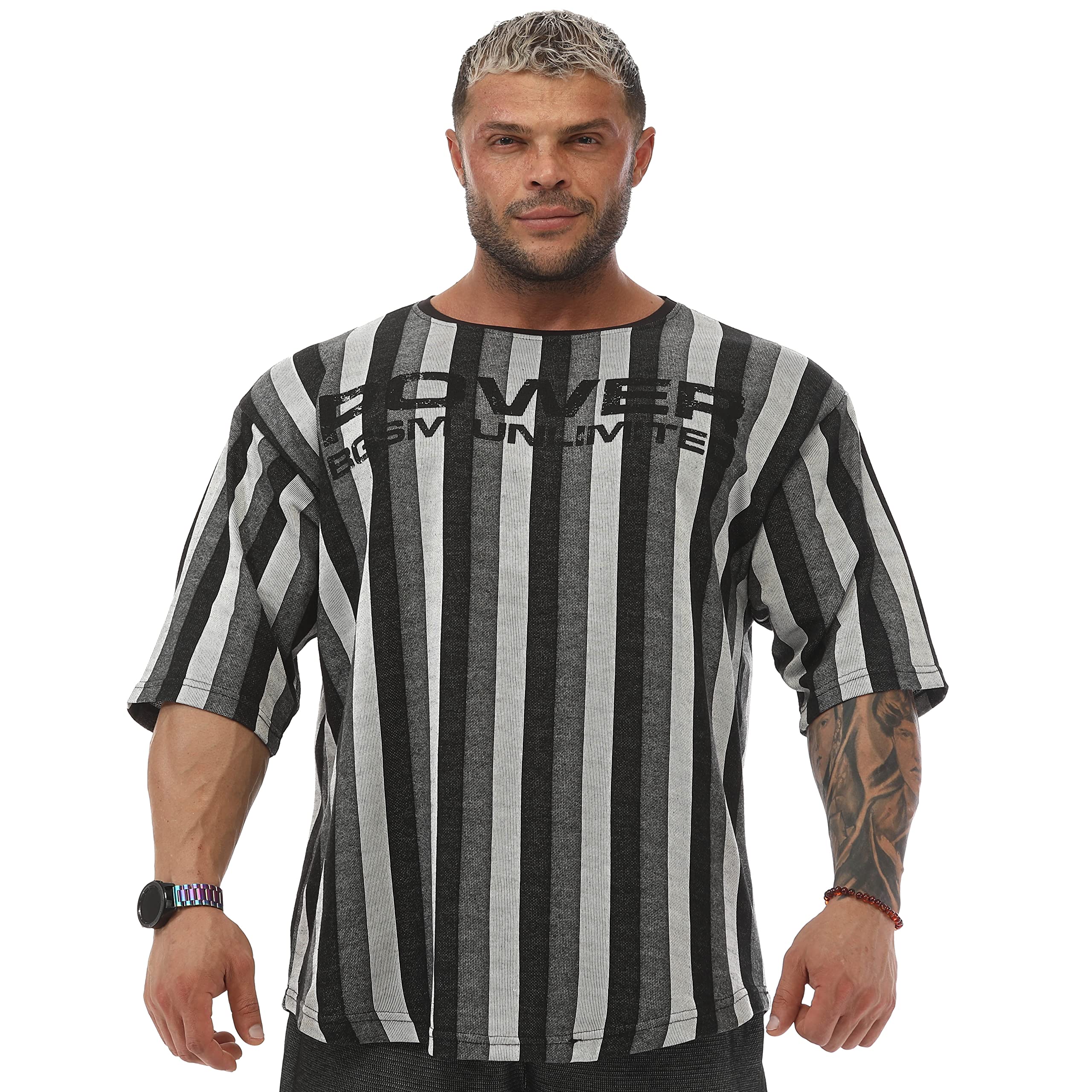 Men's Active T-Shirt Wide Cut Rag Top (XL, Black-Anthracite-Silver)