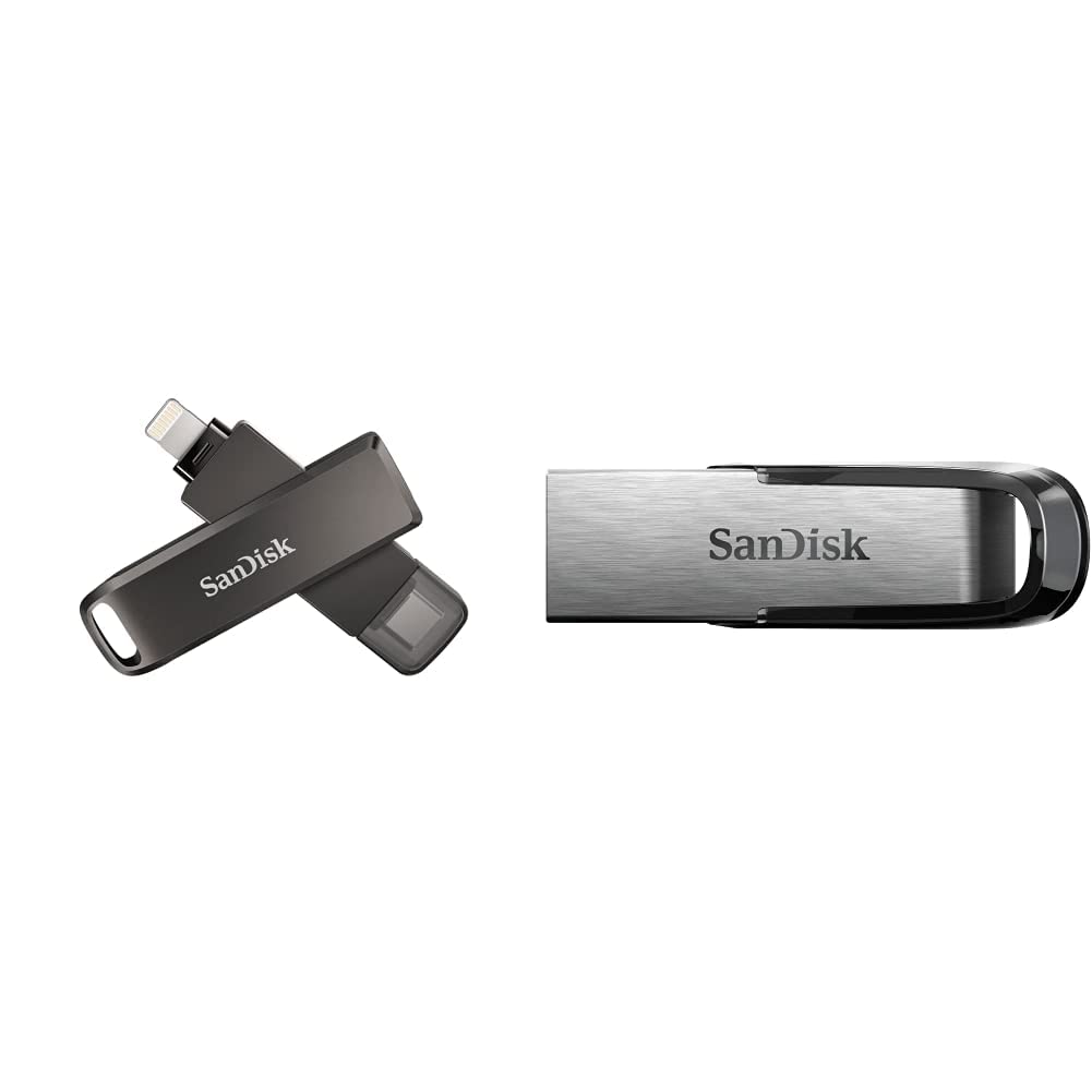 SanDisk 128GB iXpand Flash Drive Luxe for iPhone | SanDisk 128GB Ultra Flair USB 3.0 Flash Drive