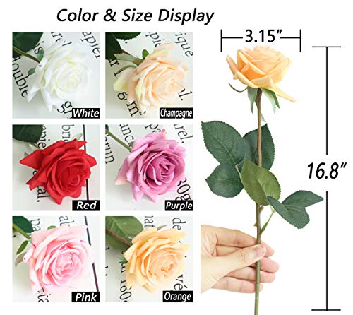 JOEJISN Artificial Flower Roses Fake Roses 12pcs Real Touch Artificial Roses Silk Artificial Roses Long Stem Bridal Wedding Bouquet for Home Garden Office Wedding Decorations (Red)
