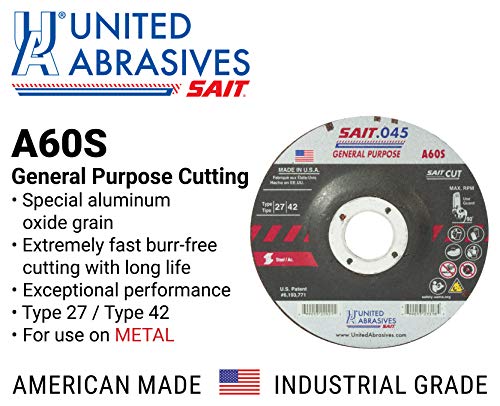 United Abrasives-SAIT 22047 A60S General Purpose Cut-Off Wheel (Type 27/Type 42 Depressed Center) 6" x .045" x 7/8", 50-Pack