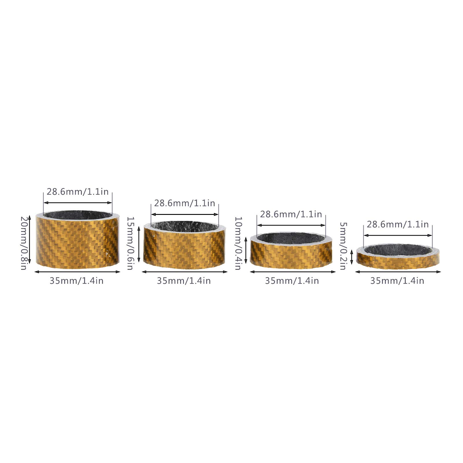 Keenso Carbon Fiber Bike Fork Washer Stem, 2 Set 5/10/15/20mm Bicycle Headset Front Fork Spacer Stem Bike Washer(Gold)