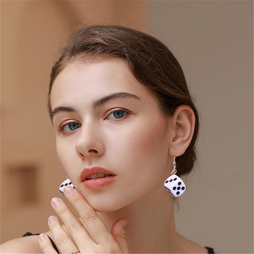 Menglisi2 Pairs Dice Earring Contracted Sieve Disco Dancing Earrings Punk Resin Black White Cube Dice Casino Drop Earrings Funny Geometric 3D Dice Dangle Earrings for Women Girl