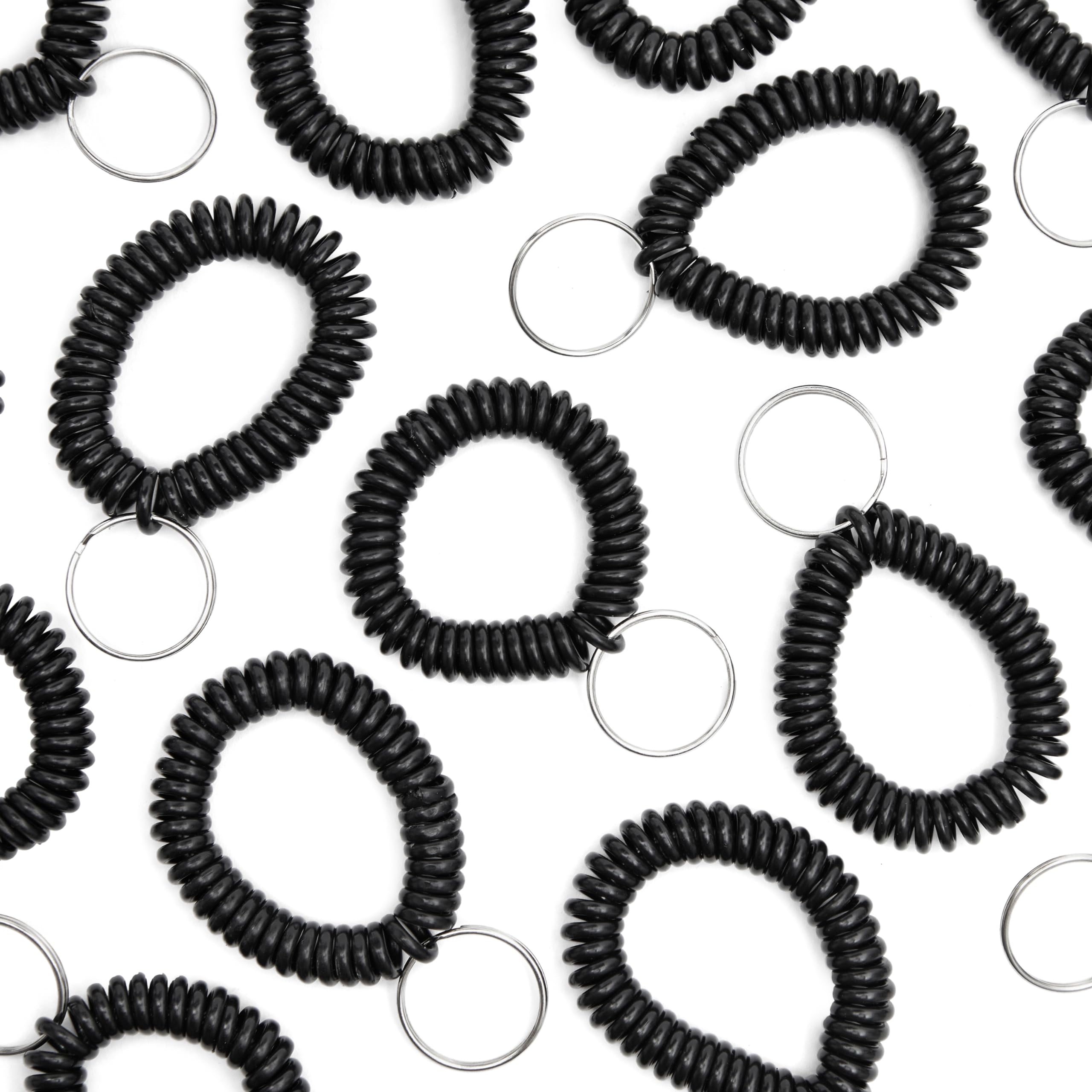 Juvale 100 Pack Spiral Coil Wrist Keychains, Stretchy Wristband Bracelet Key Rings (Black)