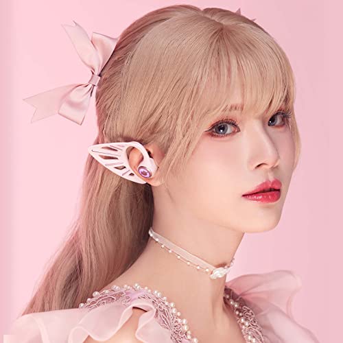 YOWU Elf Ear Headphones, Wireless 5.0 Earphones, 10 Colors RGB Effects with App Control, Dual Microphone Noise Reduction, IPX4 Water Resistant, Elf in-Ear Earbuds with Charging Case, Pink