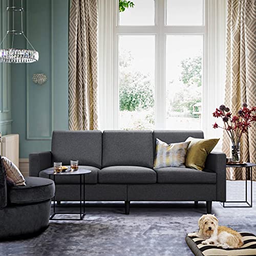 Yaheetech Contemporary Sofa 78.5ββ W 3-Seater Sofa Couch with Tufted Back Cushion Linen Fabric Upholstered Loveseat for Living Room Bedroom Gray