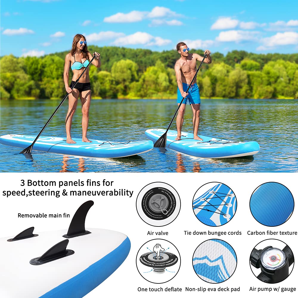 LBW Inflatable Stand Up Paddle Boards with Premium SUP Paddle Board Accessories, Wide Non-Slip Deck, Waterproof Backpack, Classic Inflatable Paddle Board for Men & Women