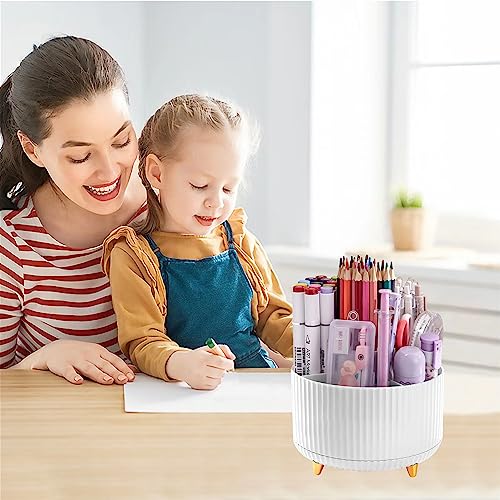 XDRELEC 360 Degree Rotating Pen Holder, Pencil Holder for Desk, Office Desk Organizers and Accessories, Pencil Cup, Pen Organizer,Office Organization and Storage (white)