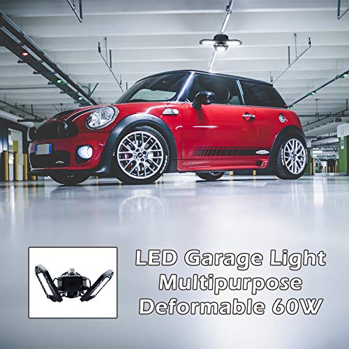 LED Garage Lights 60W, Adjustable Garage Lighting Bulbs with 3 Leaves, E26 Base, 6000 Lumens for Garage, Shop, Barn, Warehouse, Factory, Workshop.etc.