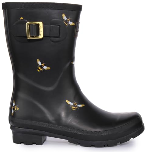 Joules Women's Wellington Boots, Black Metallic Bees, 8